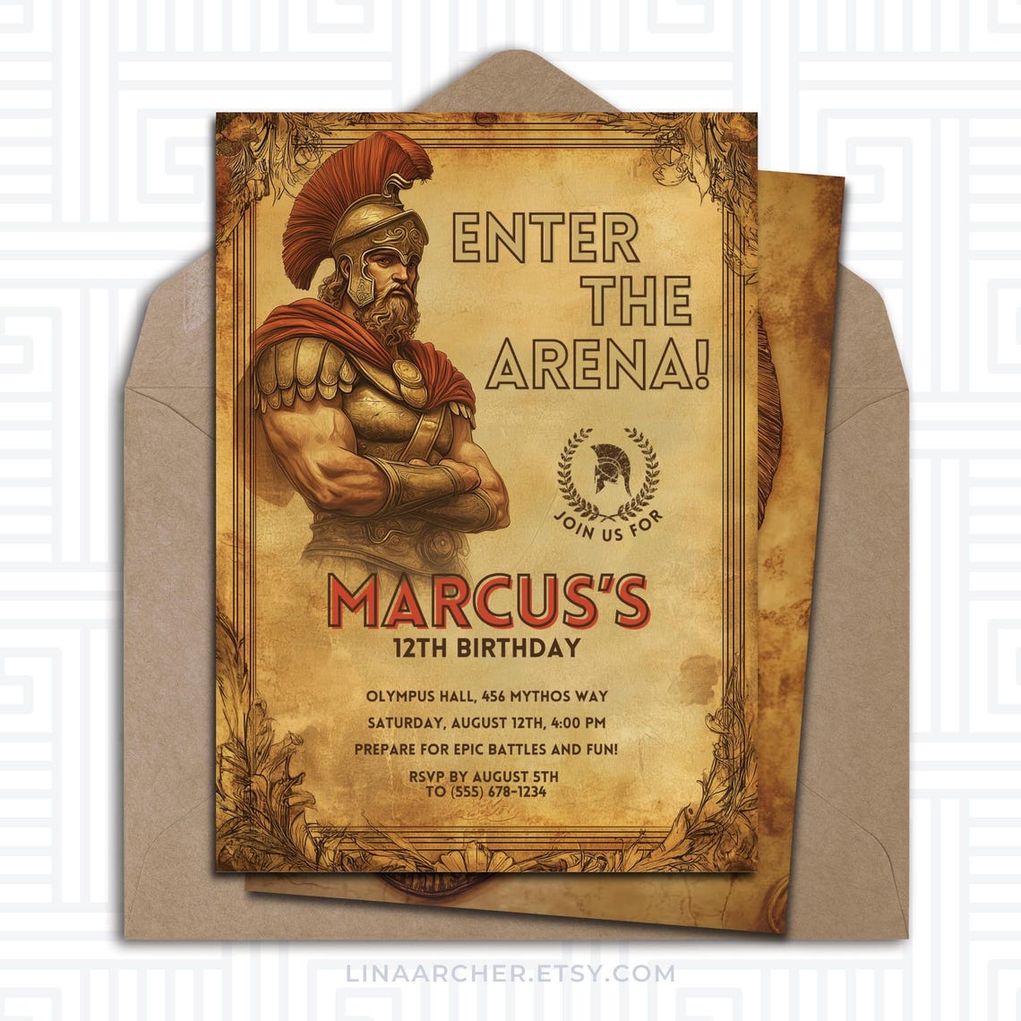 Gladiator Birthday Invitation: Ancient Rome Party, Editable Canva ...