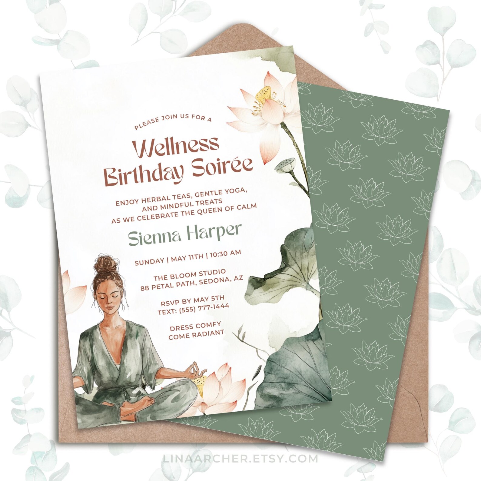 Wellness Birthday Invitation • Editable Canva Template • Spa-inspired ...
