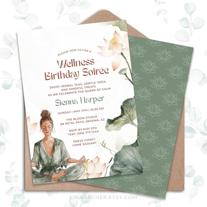 Wellness Birthday Invitation • Editable Canva Template • Spa-inspired ...