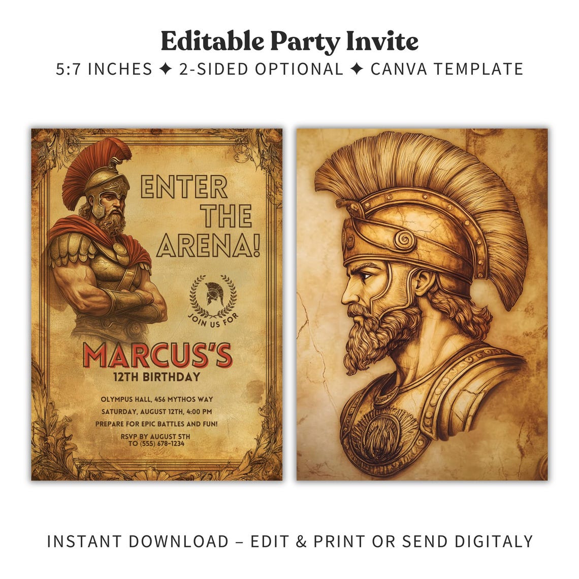 Gladiator Birthday Invitation: Ancient Rome Party, Editable Canva ...