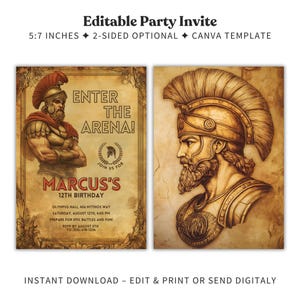 Gladiator Birthday Invitation: Ancient Rome Party, Editable Canva ...