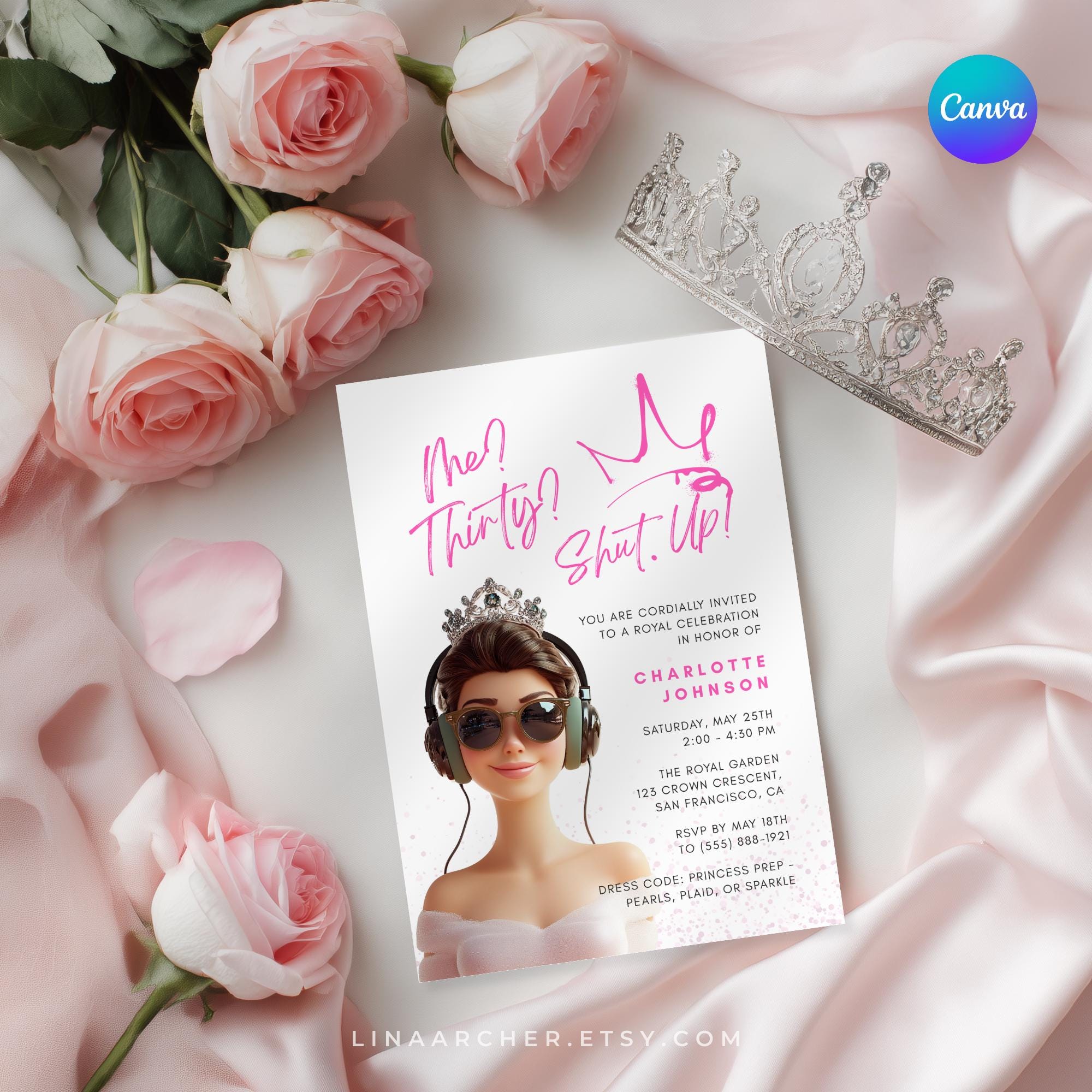 Princess Diaries Party Invitation • Editable Canva Template • Royal ...