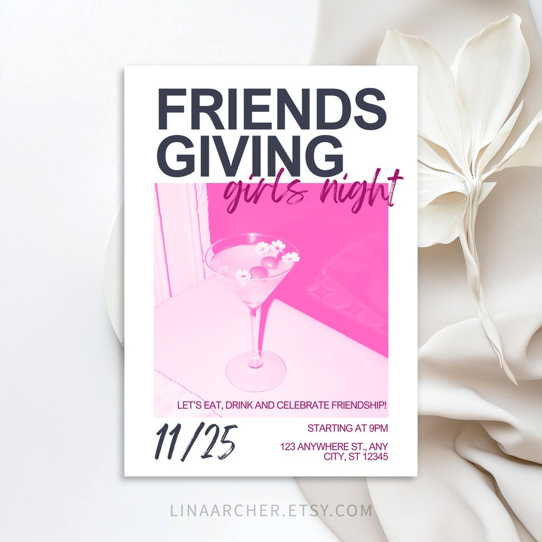 Friendsgiving Invite Girly Girls Friendsgiving Cocktail Party Invite ...