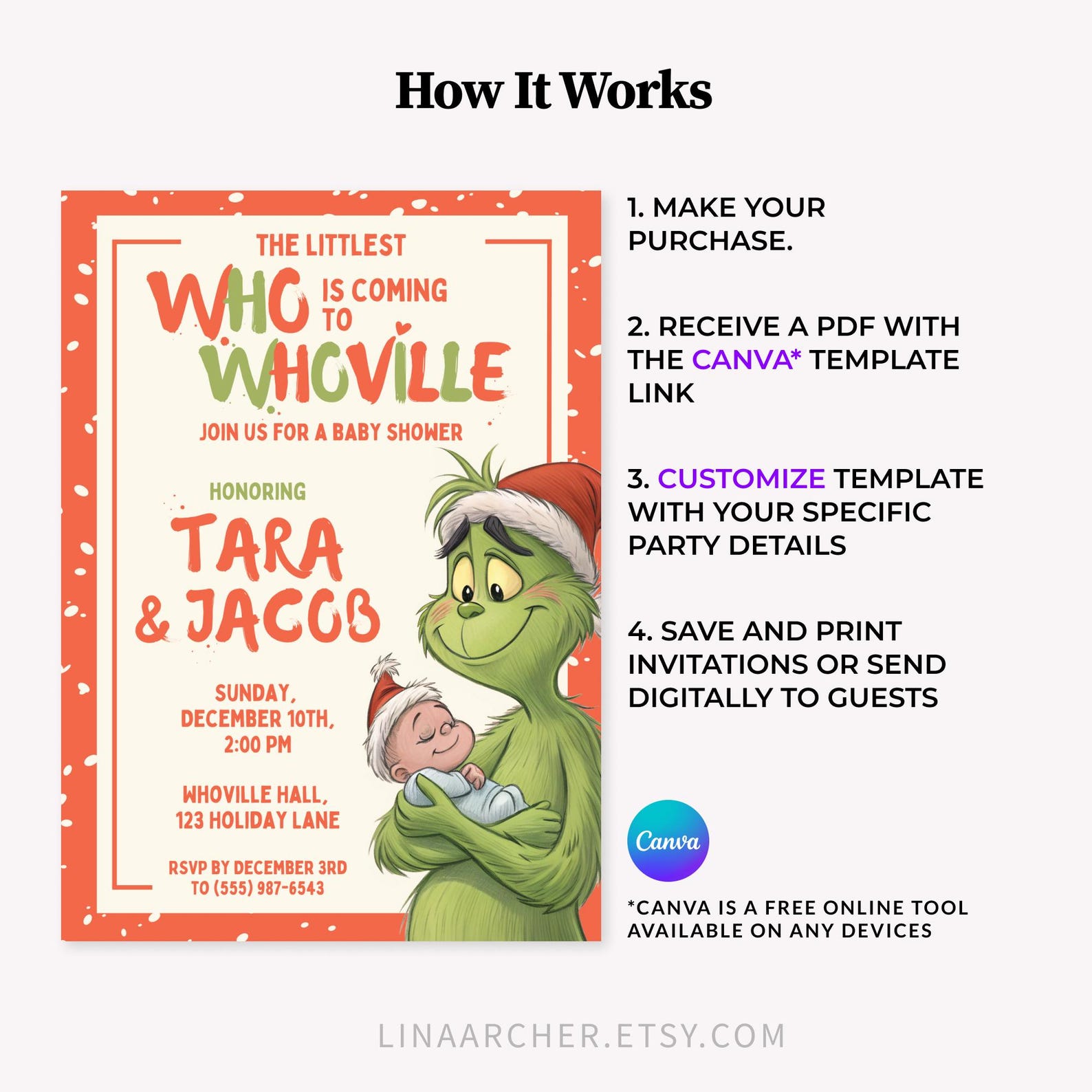 Grinch Baby Shower Invite - Whoville Baby Shower Invitation - Christmas ...