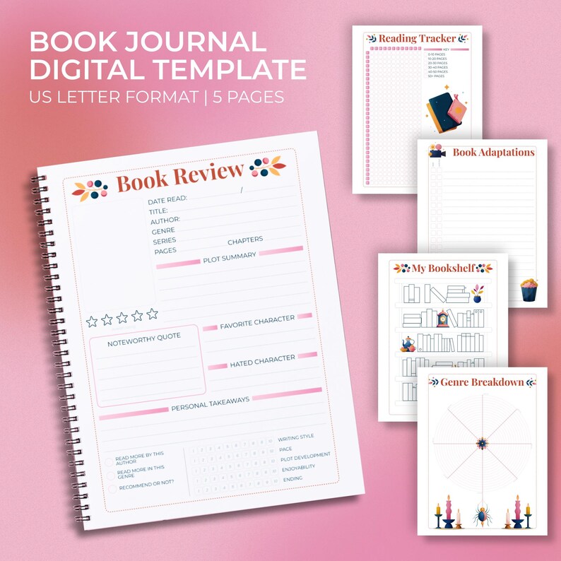 Book Club Reading Journal Printable Digital PDF Book Review Reading ...