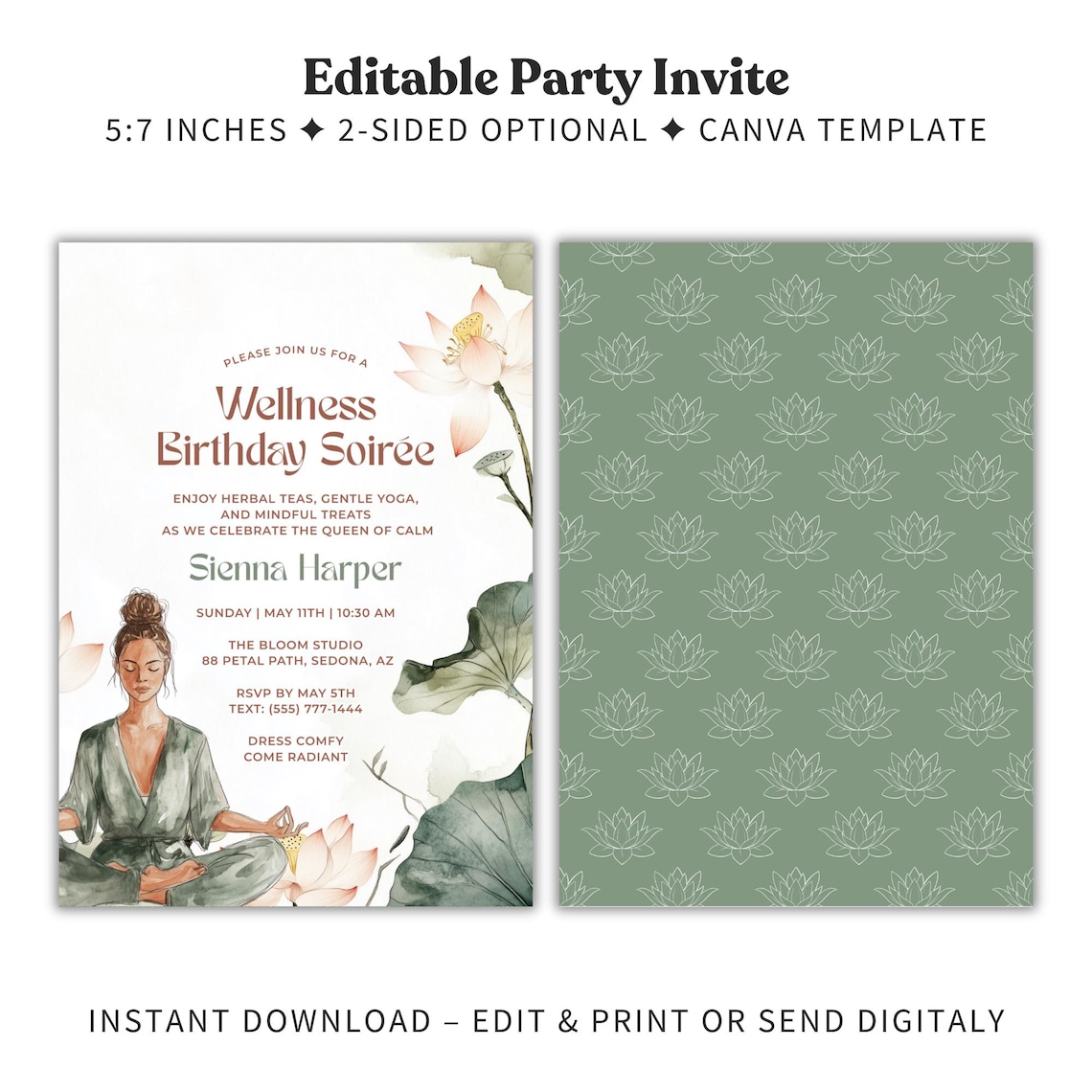 Wellness Birthday Invitation • Editable Canva Template • Spa-inspired ...