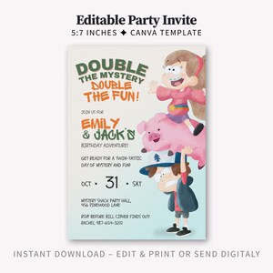 Gravity Falls Birthday Invitation - Double Birthday Invitation ...