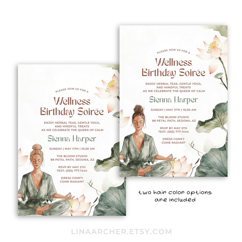 Wellness Birthday Invitation • Editable Canva Template • Spa-inspired ...