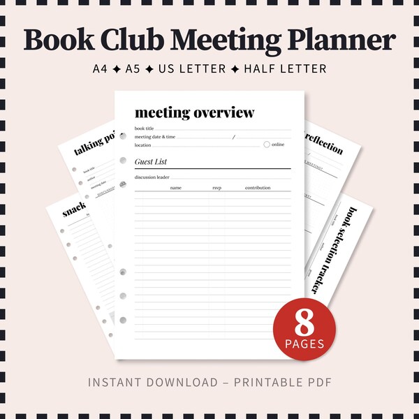 Book Club Meeting Printable Planner Template Printable PDF for ...