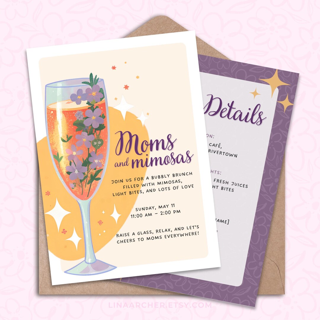 Moms and Mimosas Invitation | Digital Floral Brunch Invite | Editable ...
