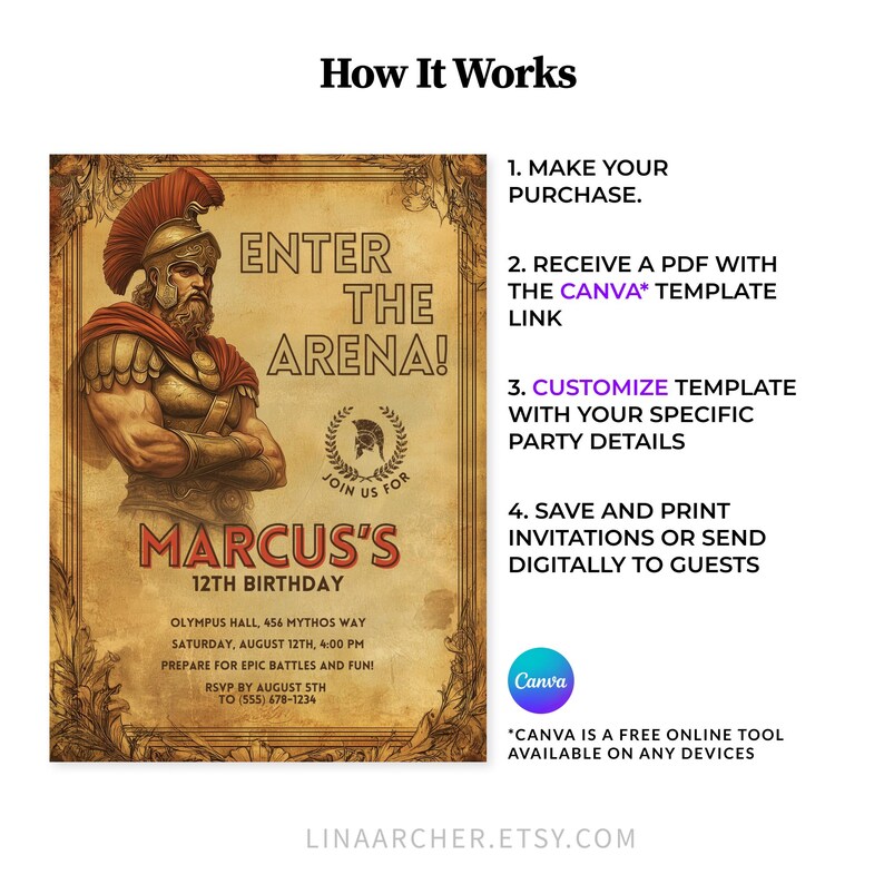 Gladiator Birthday Invitation Ancient Rome Birthday Ancient Greek ...