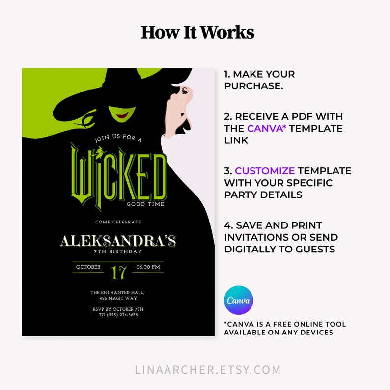 Wicked Birthday Invitation, Wicked Movie Party, Wicked Invitation, Oz ...