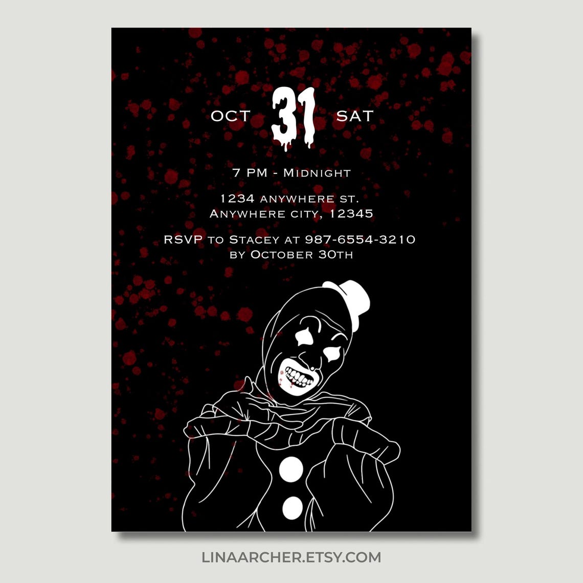 Terrifier Art the Clown Halloween Party Invite – Horror Movie Night ...