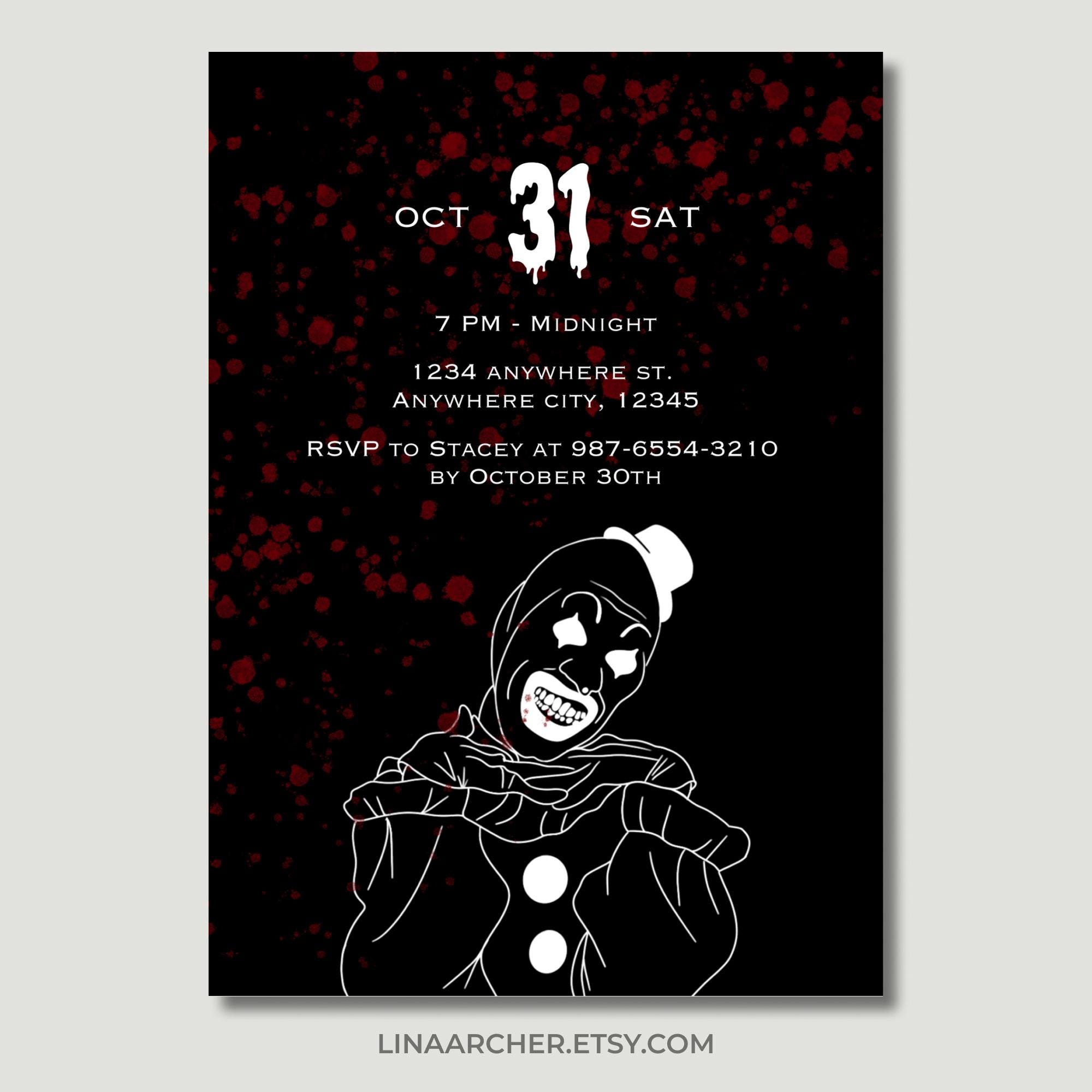 Terrifier Art the Clown Halloween Party Invite – Horror Movie Night ...