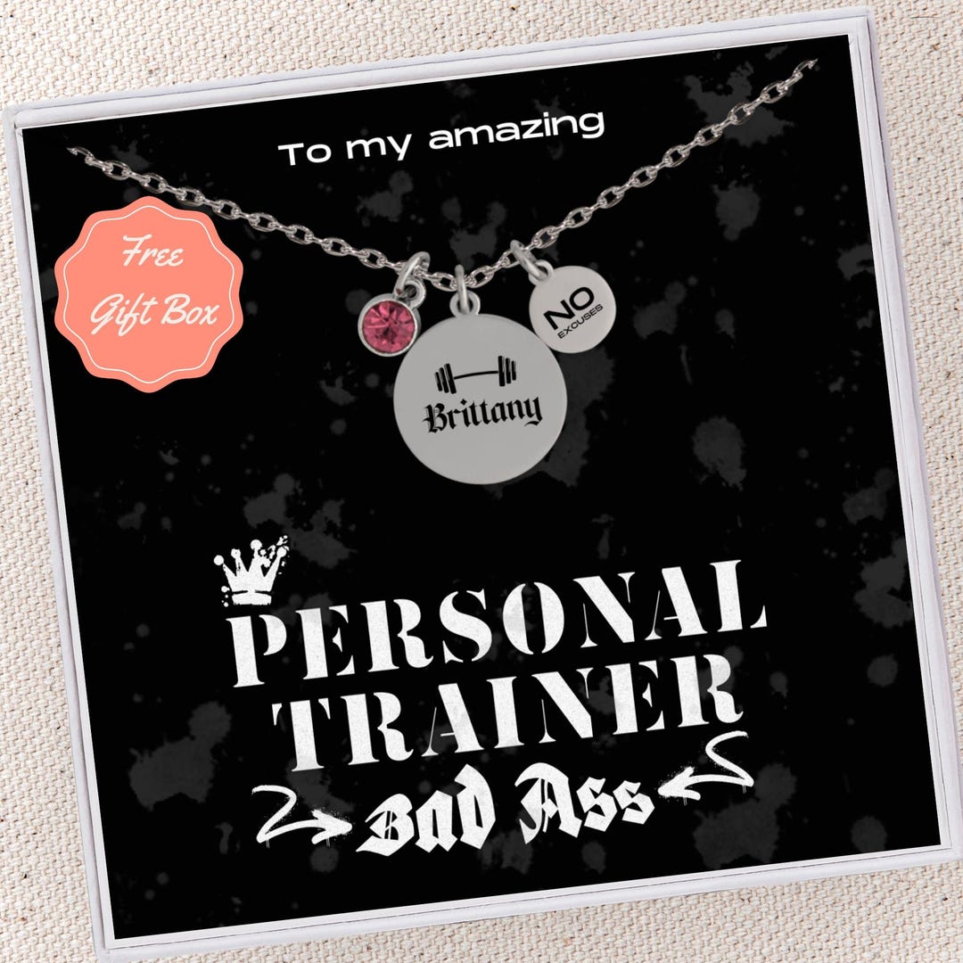Personalized Trainer Necklace | Birthstone & Name Pendant, Gym Gift - Etsy