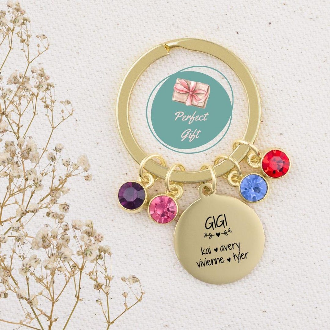 Custom Gigi Gift Keychain With Names From Grandkids Birthstone Keychain ...
