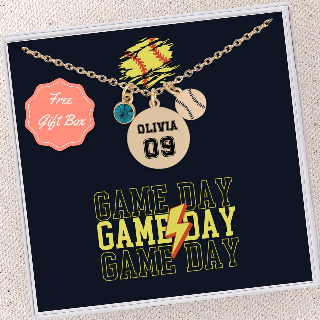 Softball Necklace With Number for Girls Custom Necklace Softball Team ...