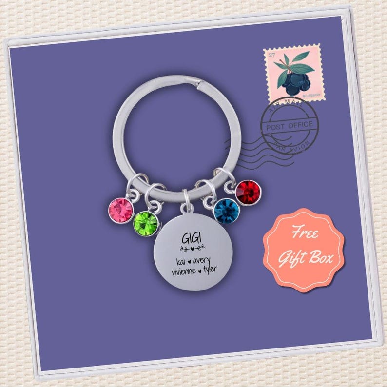Custom Gigi Gift Keychain With Names From Grandkids Birthstone Keychain ...