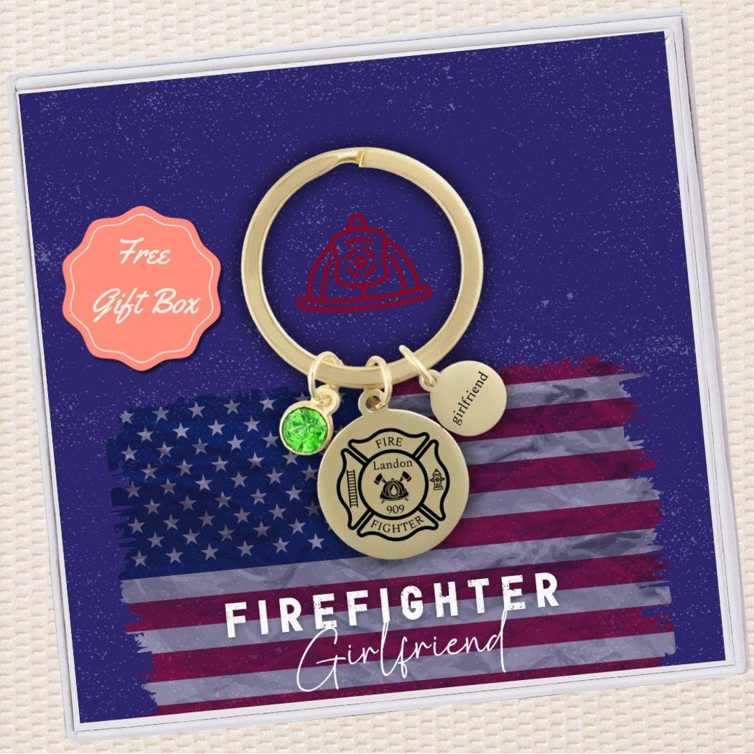 Custom Fire Girlfriend Keychain Gift for Firefighter Girlfriend Badge Pendant Keyring ...
