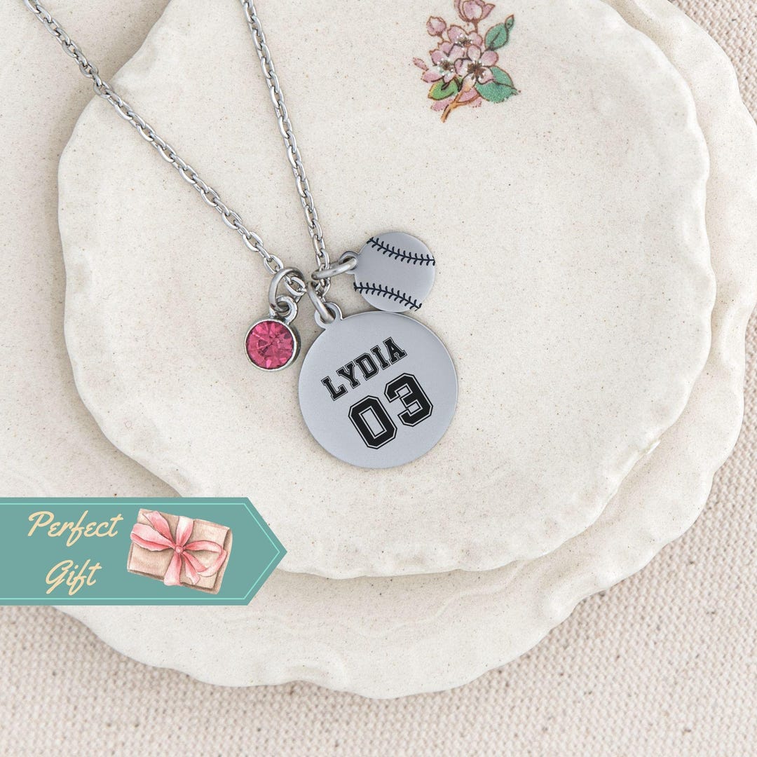 Baseball Necklace With Number for Girls Custom Necklace Baseball Team ...