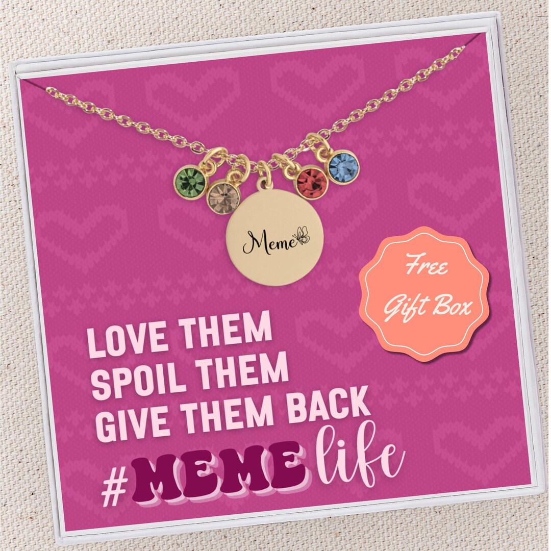 Personalized Meme Gifts Necklace Meme Grandkids Birthstone Necklace ...