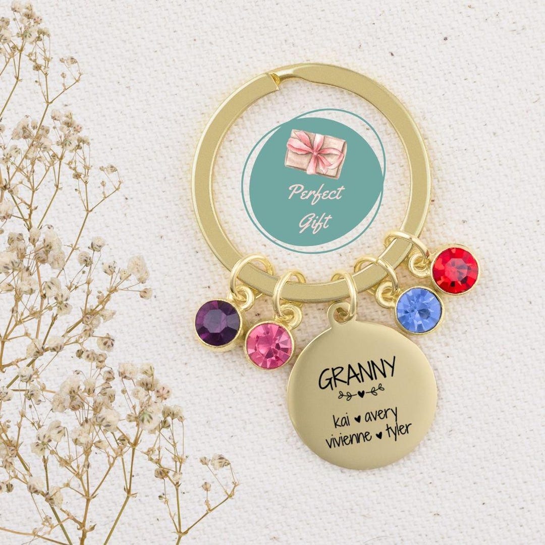 Custom Granny Gift Keychain With Names From Grandkids Birthstone ...