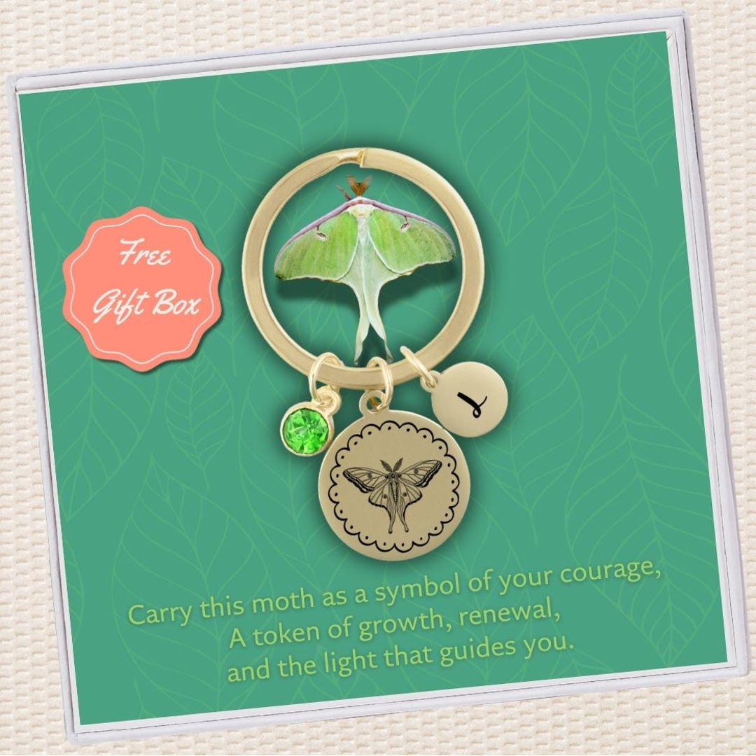 Personalized Moth Keychain Silver Luna Moth Key Chain Gift for Moth ...