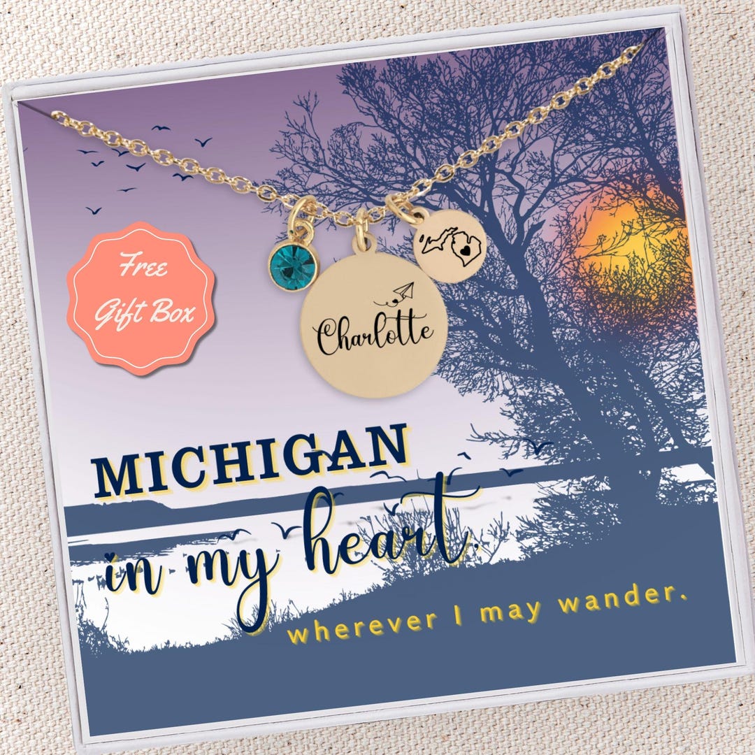Custom State Michigan Necklace Silver Michigan State Jewelry ...