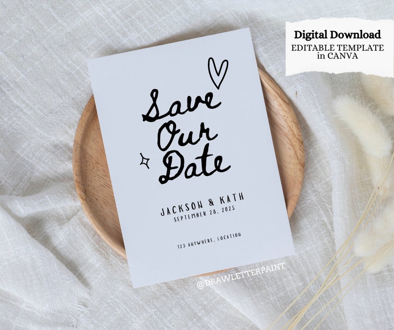 Handwritten Save the Date Template Whimsical Scribble Illustration Save ...
