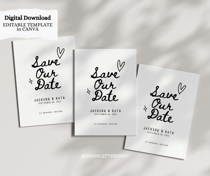 Handwritten Save the Date Template Whimsical Scribble Illustration Save ...