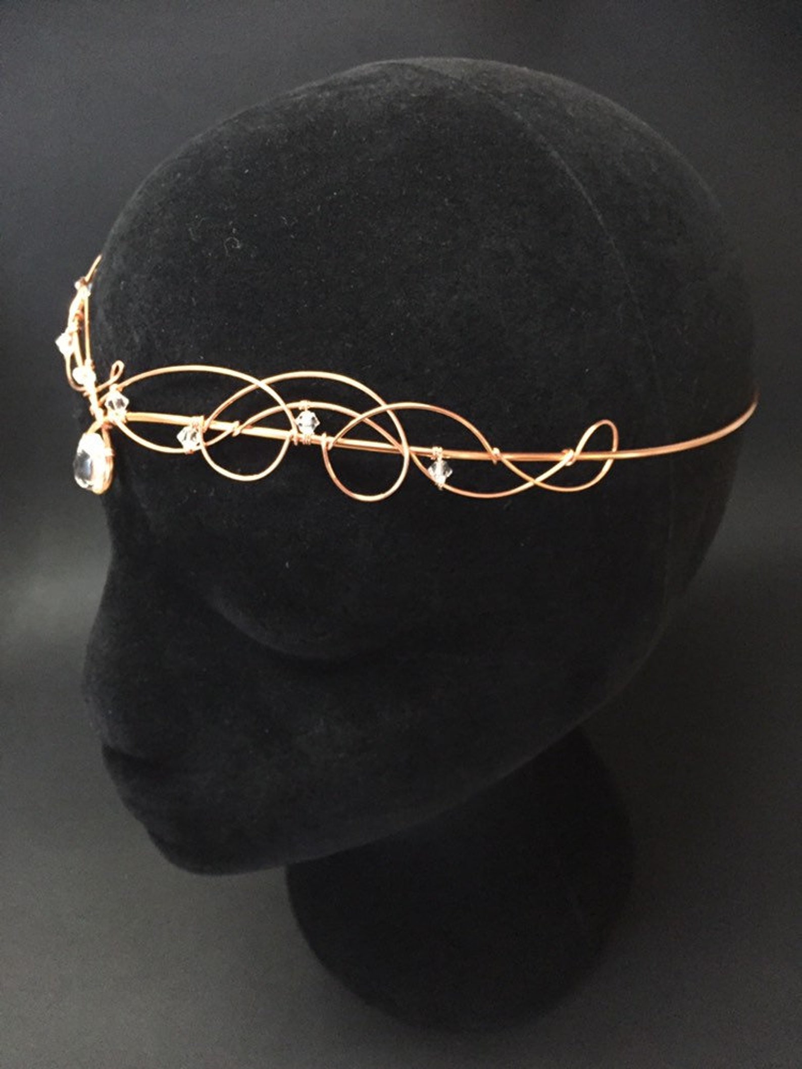 Rose Gold Tiara Circlet With Clear Quartz & Crystal Wedding - Etsy