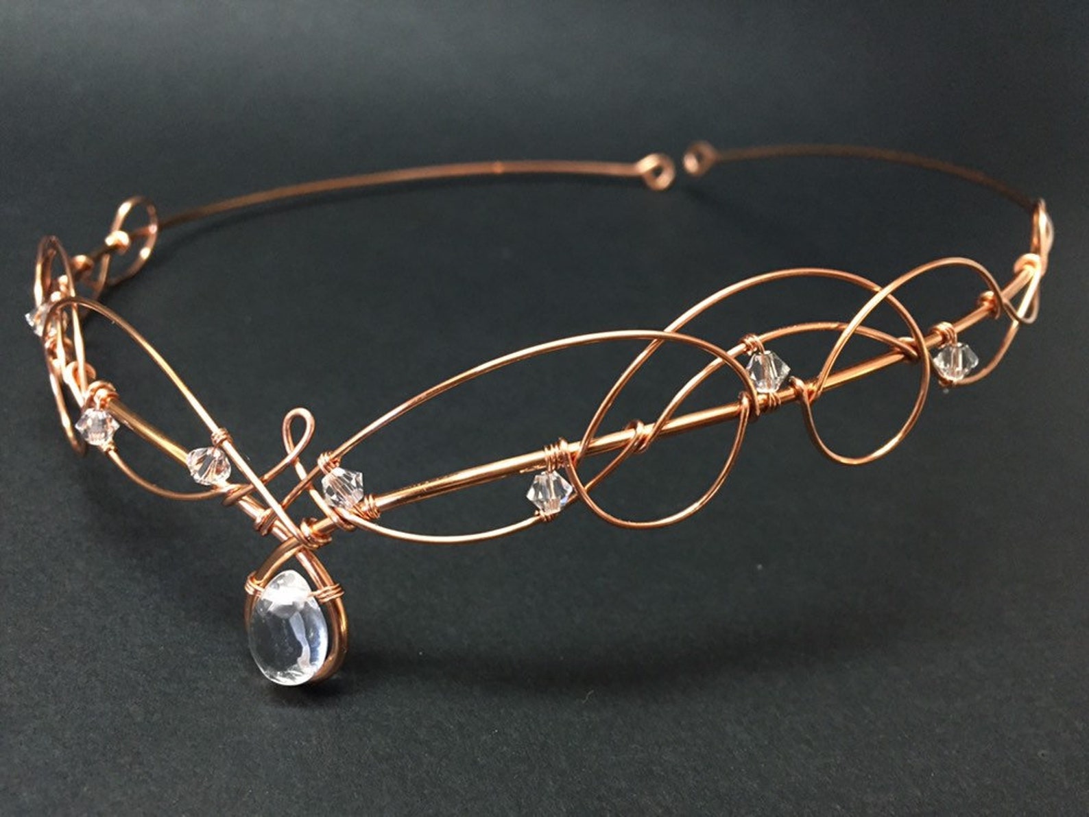 Rose Gold Tiara Circlet With Clear Quartz & Crystal Wedding - Etsy