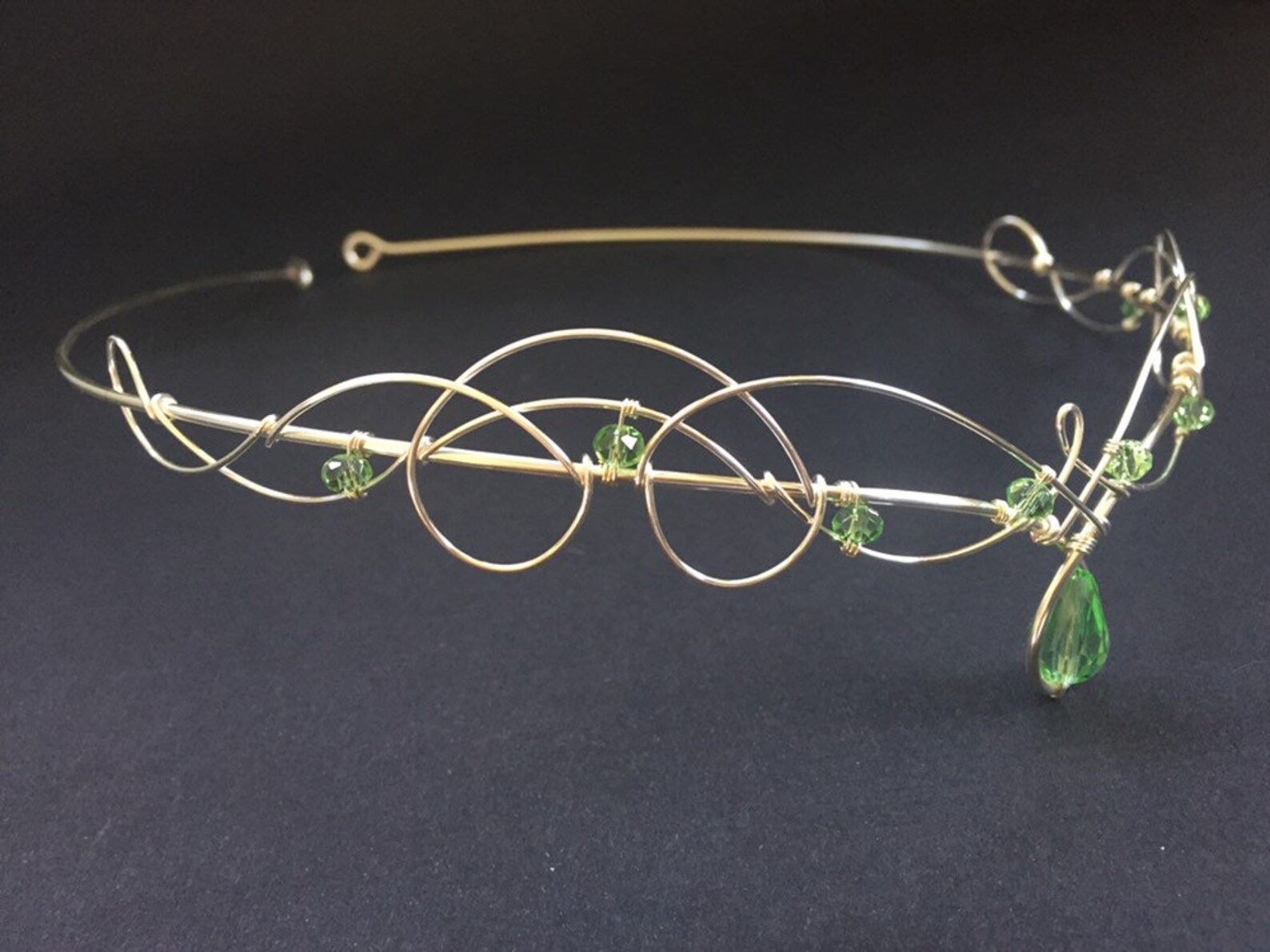 Elven Wedding Tiara Circlet With Green Peridot Crystals Crown - Etsy