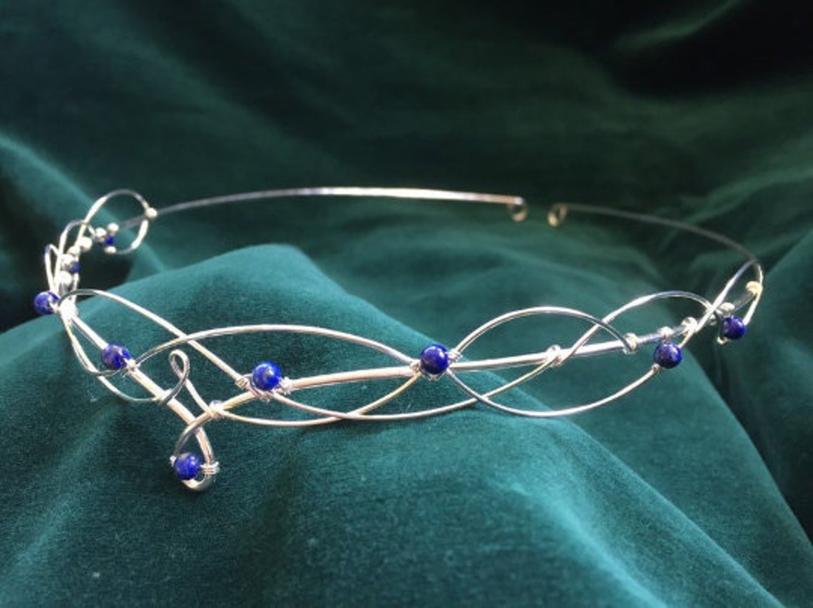 Elven Circlet Wedding Tiara With Lapis Lazuli Boho Bride - Etsy