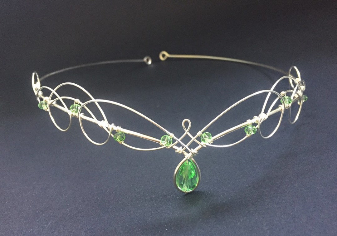 Elven Wedding Tiara Circlet With Green Peridot Crystals Crown Headpiece ...