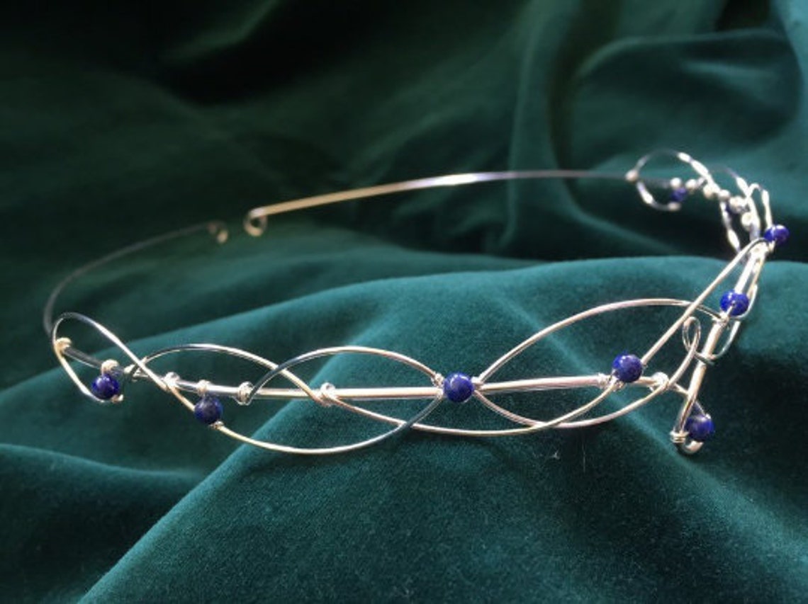 Elven Circlet Wedding Tiara With Lapis Lazuli Boho Bride - Etsy