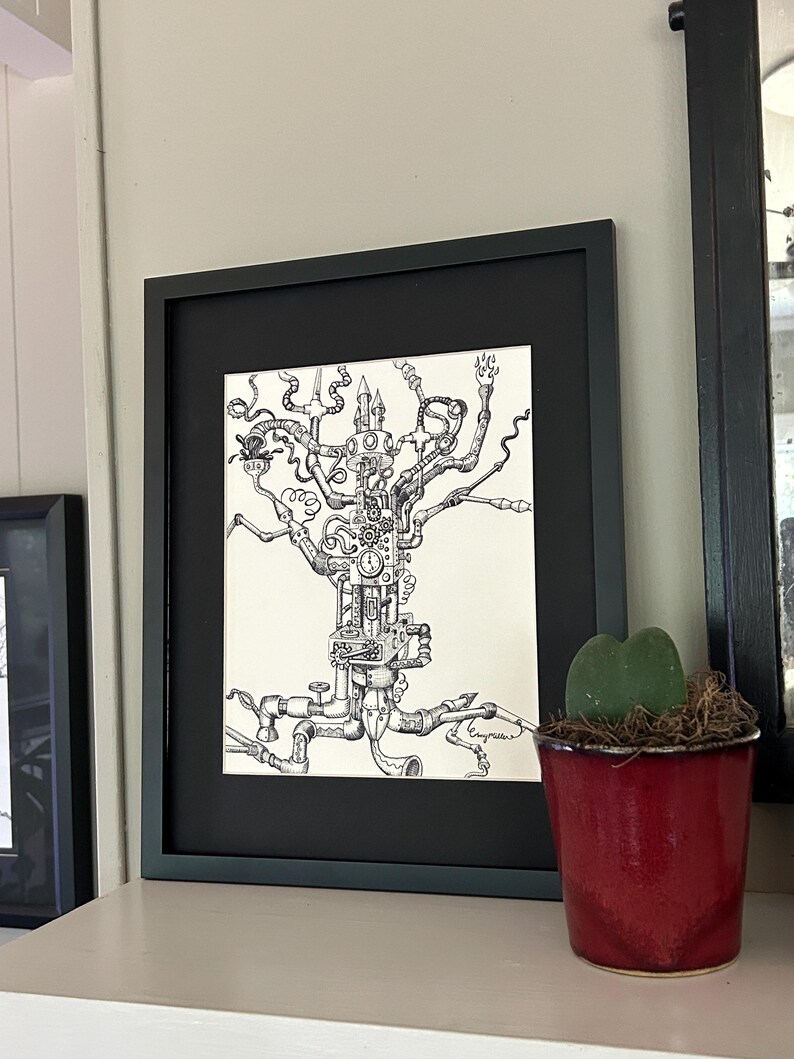 Industrial Eden 1, Steampunk Tree, Pen and Ink Drawing With Gears and ...