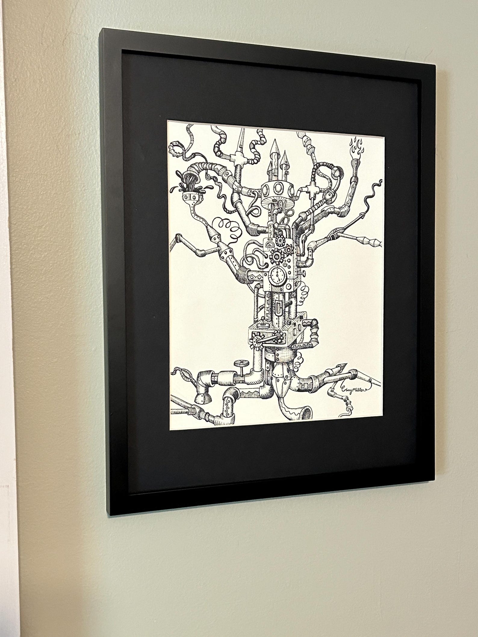 Industrial Eden 1, Steampunk Tree, Pen and Ink Drawing With Gears and ...