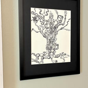 Industrial Eden 1, Steampunk Tree, Pen and Ink Drawing With Gears and ...