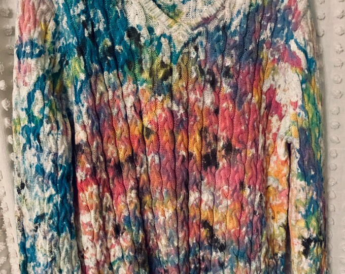 Watercolor Splashed Sweater, Women’s Pullover, Size Large, Cotton-nylon ...