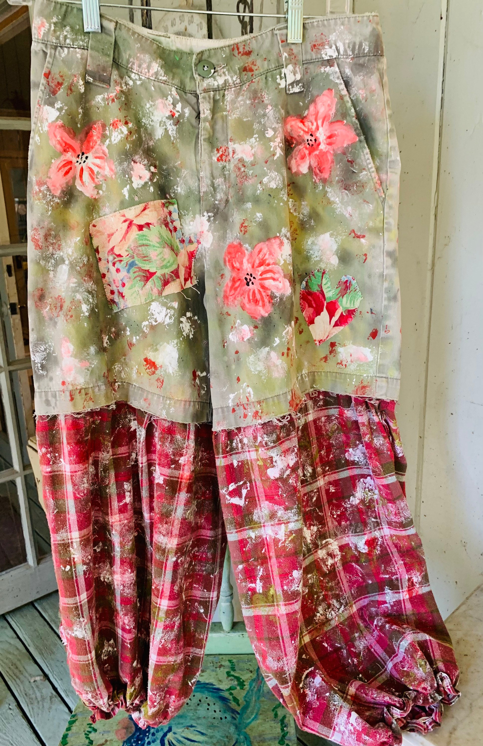 Bloomer Pants, Hand Painted, Size M-L, Khaki Top, Cotton Bottom. - Etsy