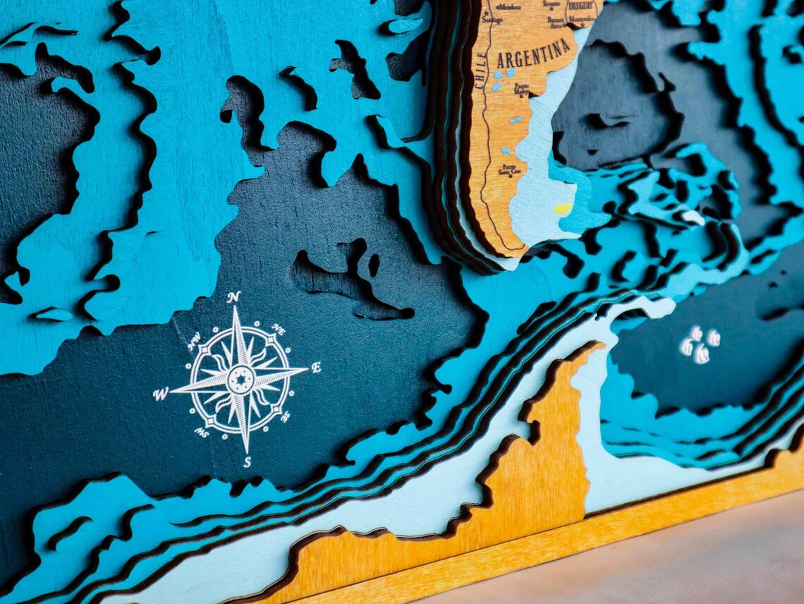 Bathymetric World Map 60x85cm Baltic Birch Wood Wall Art - Etsy
