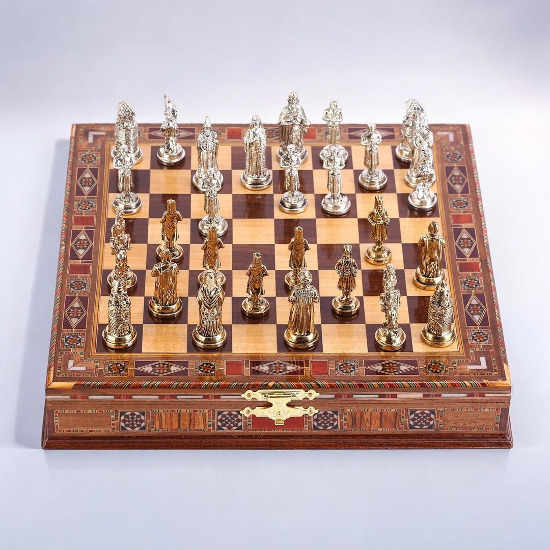 Large Ottoman Byzantine Metal Chess Set With Shiny Handmade Solid Wood ...