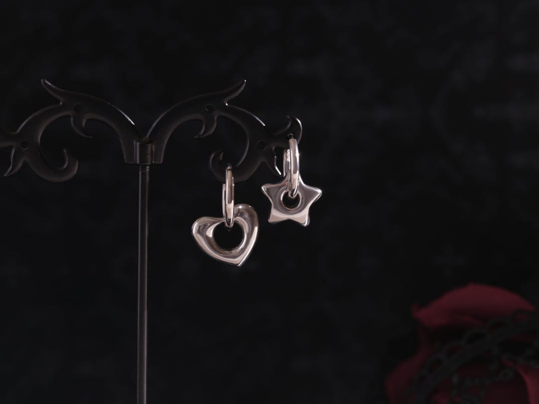 Starlight & Heart Duo – Gothic Grunge Earrings, Star and Heart Design ...