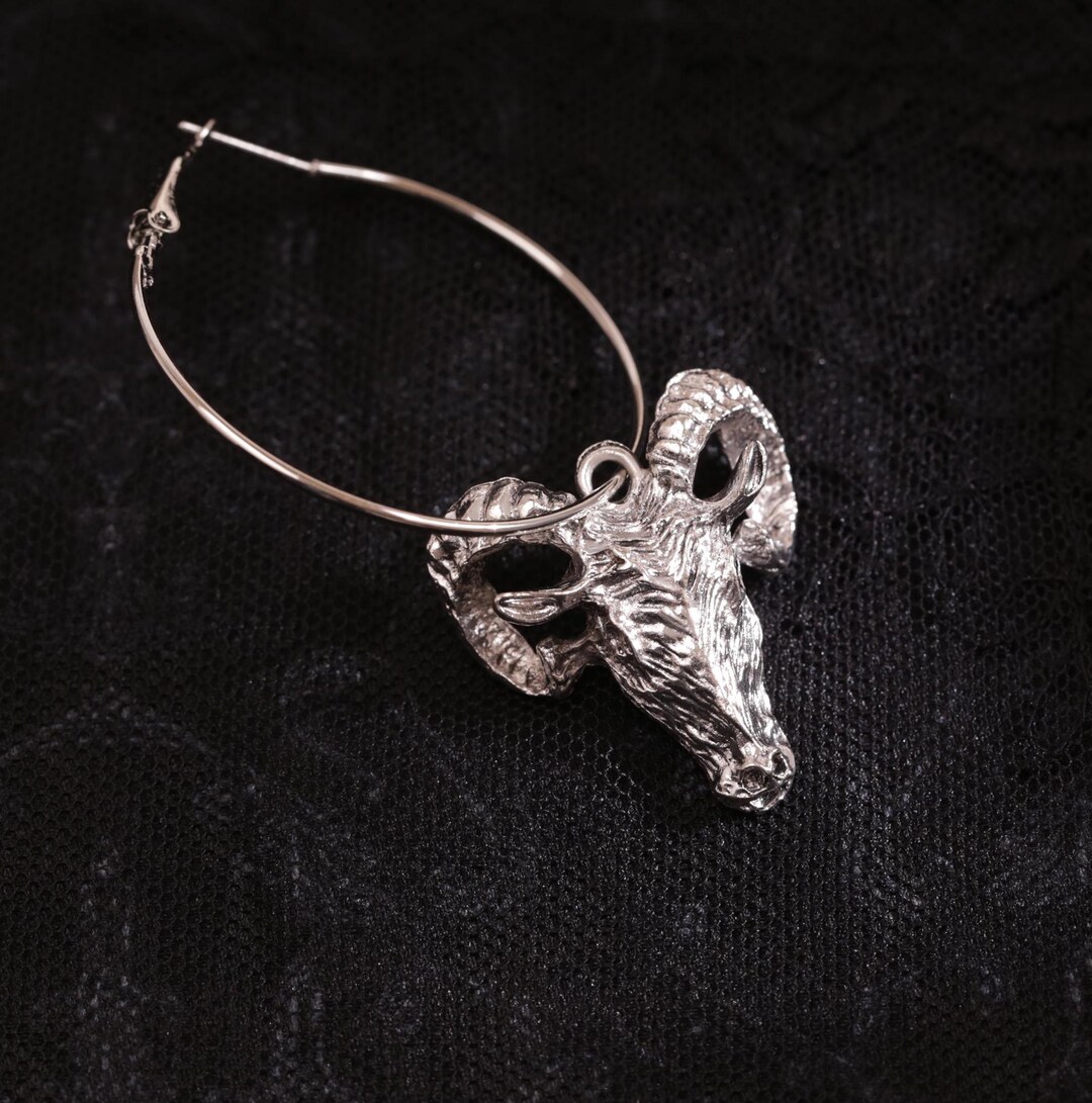 Baphomet's Blessing Gothic Aries Ram Head Earrings in Antiqued Silver ...