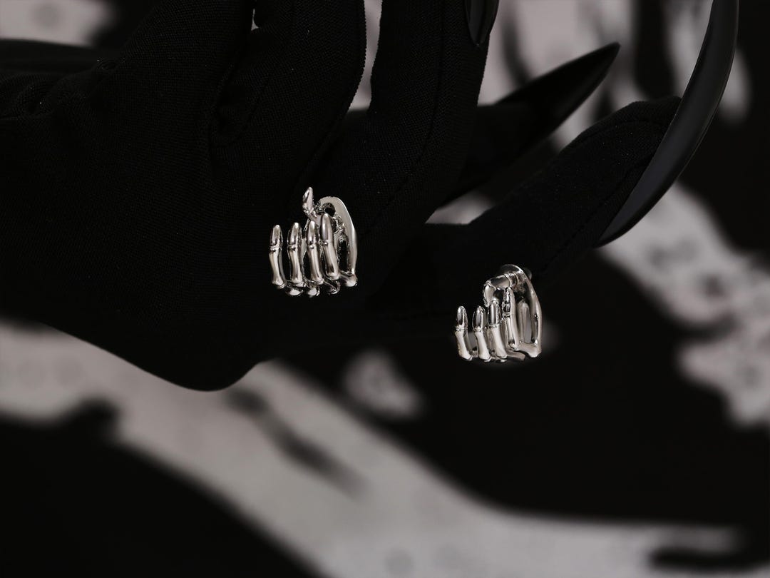 Skeleton Hand Earrings: Silver-plated Goth Punk Studs - Etsy