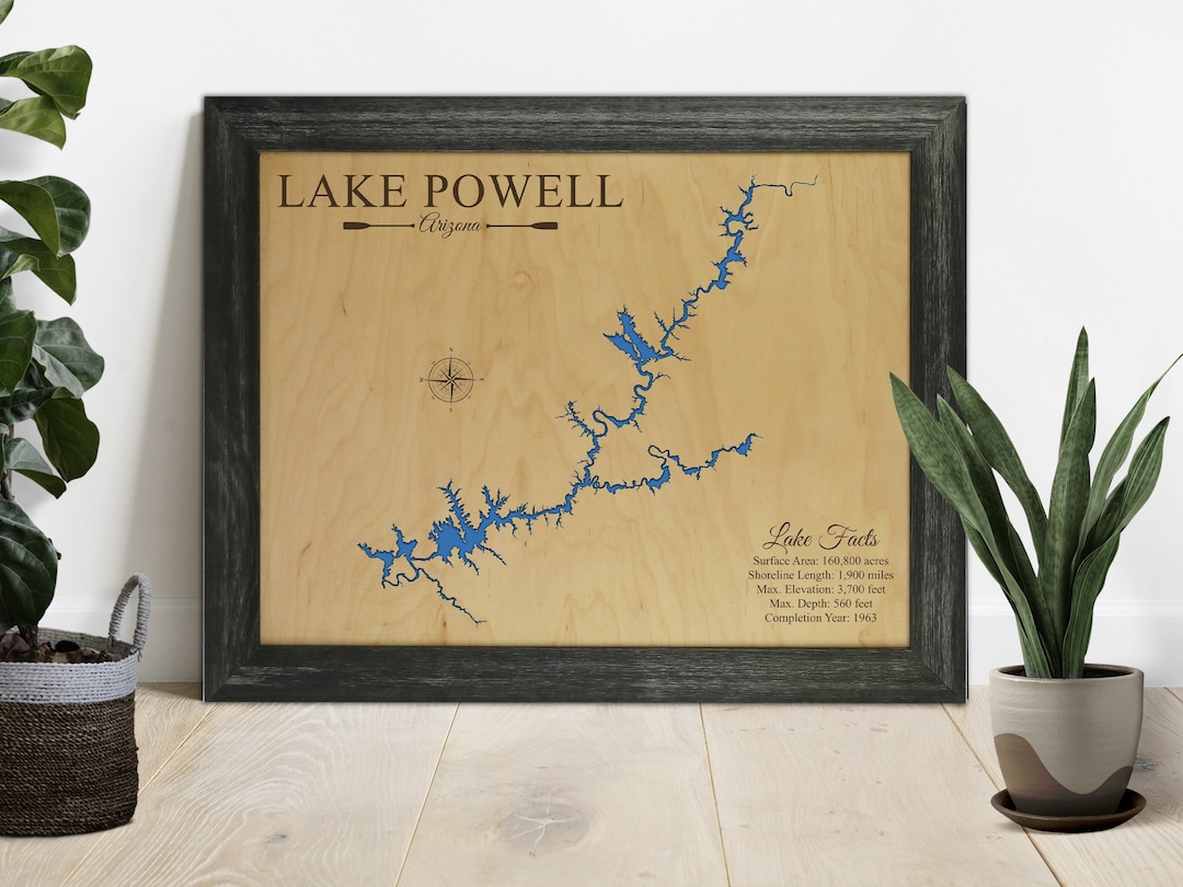 Lake Powell Map- Lake Art Custom Wood Maps, Lake House Art, Lake Map ...