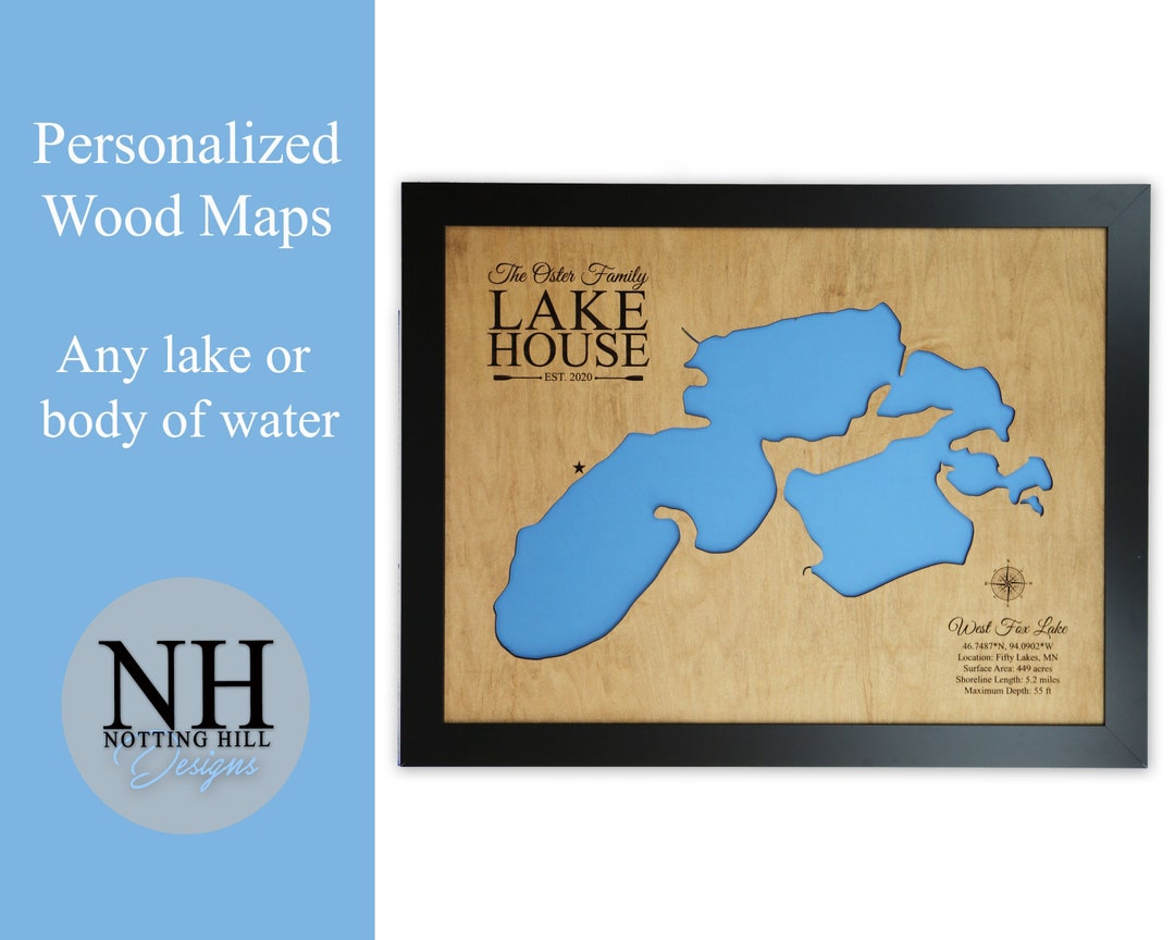 West Fox Lake / Fifty Lake Minnesota - Lake House Sign, Personalized ...