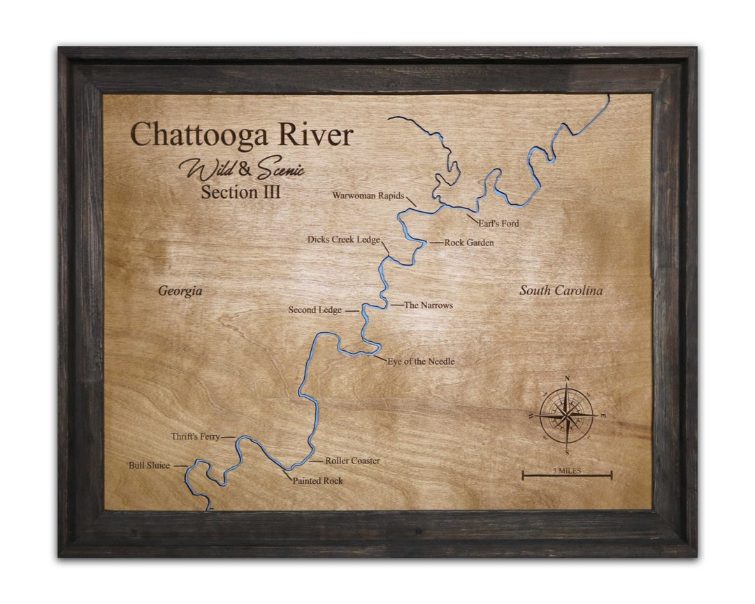 Chattooga River Map, Wood Map, Sign, Custom Lake Map, Cabin Lake Map ...