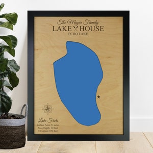 Echo Lake Map, NH - Lake Art Custom Wood Maps, Lake House Art, Lake Map ...